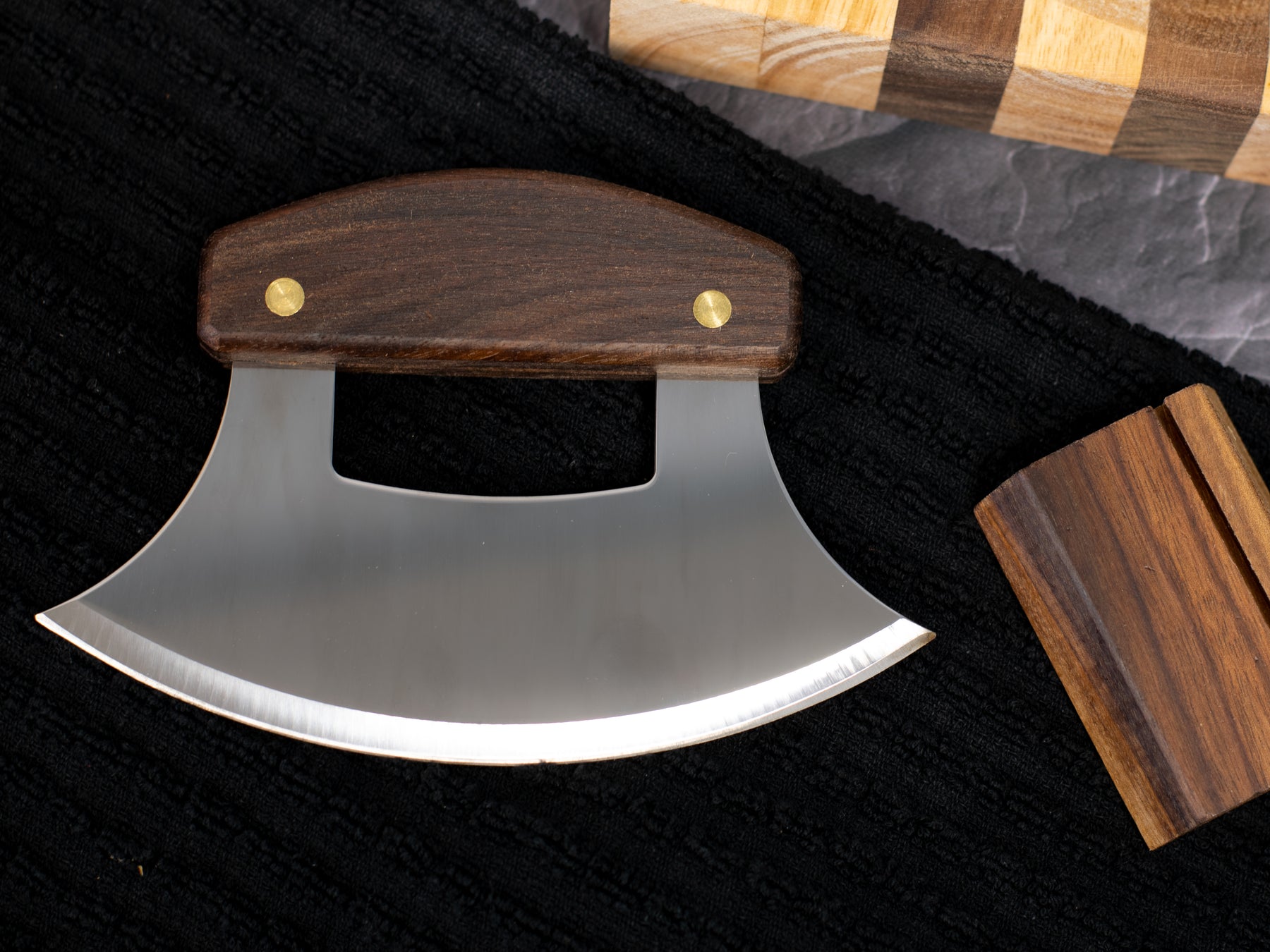 Walnut Ulu Knife with Stand and/or Bowl - Mezzaluna - by The Ulu Facto ...