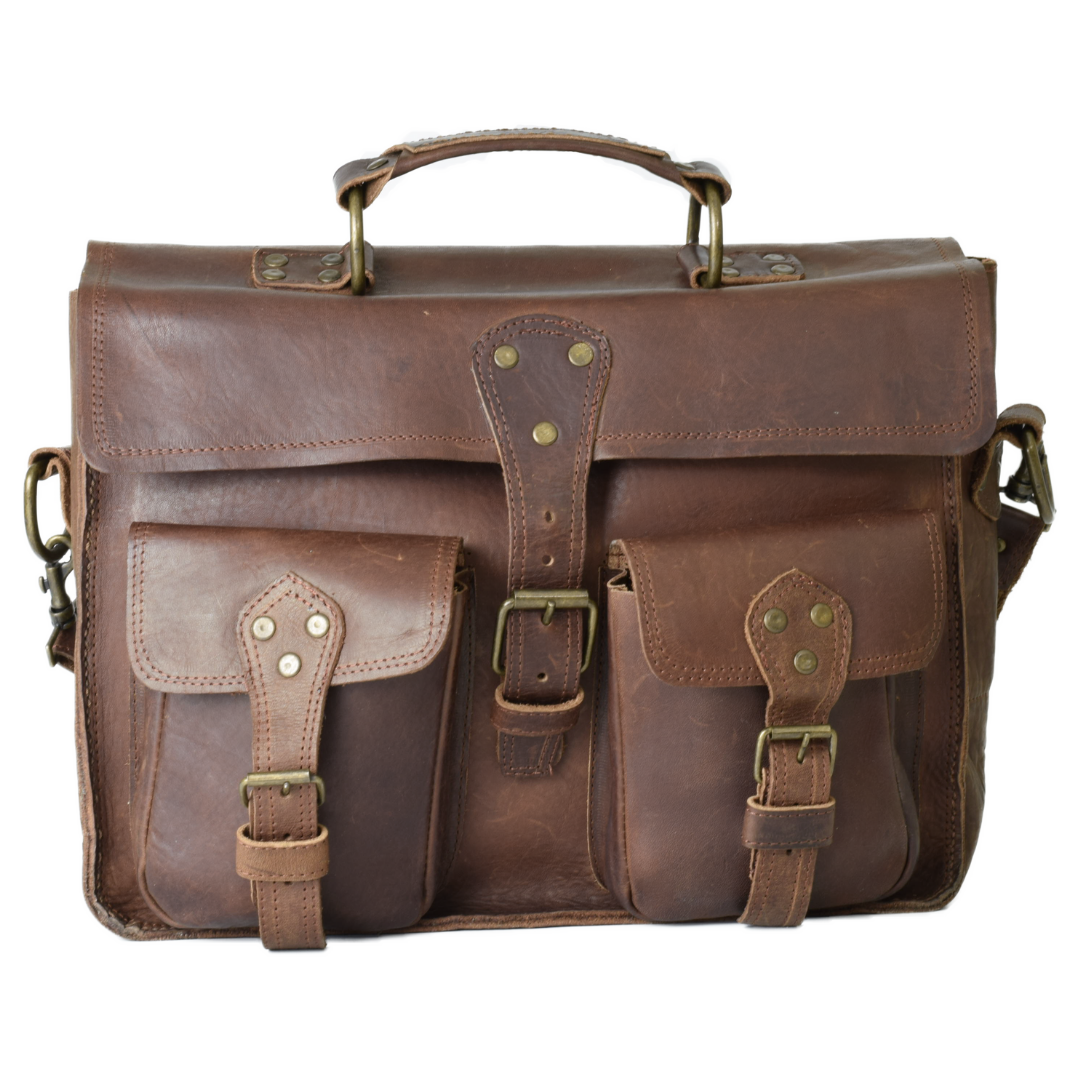 Brown Leather Briefcase by World Orphans - Chocolate Pullup Leather ...
